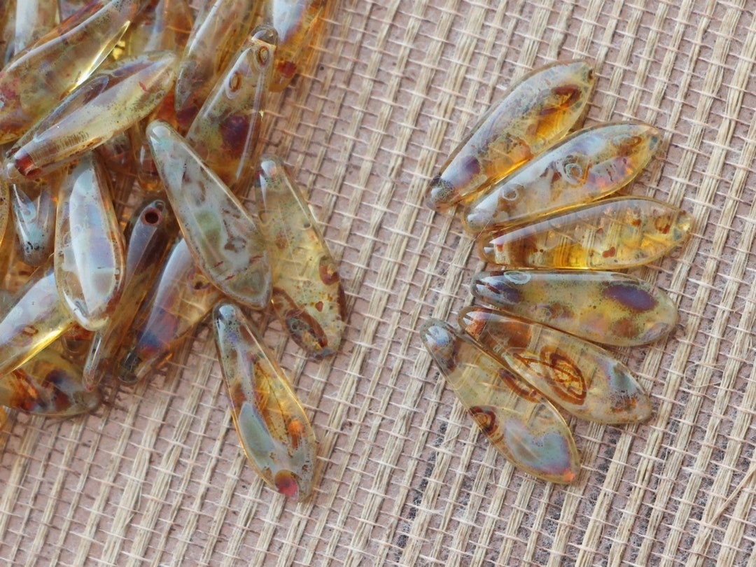 20pcs Picasso Crystal 5x16mm Czech Glass Dagger Beads 16mm Leaf Bead ...