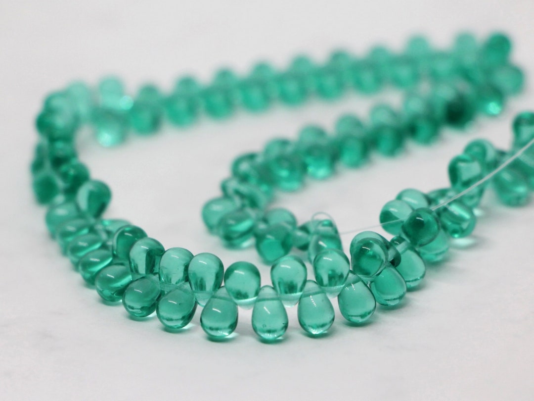 50pcs Teal Teardrops 4x6mm Czech Glass Beads Tiny Drops Czech Teardrops ...