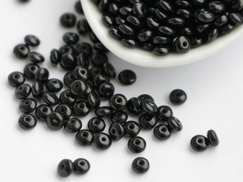 100pcs Black Rondell Wafer Disk Beads 4mm Tiny Spacer Beads Czech Small ...