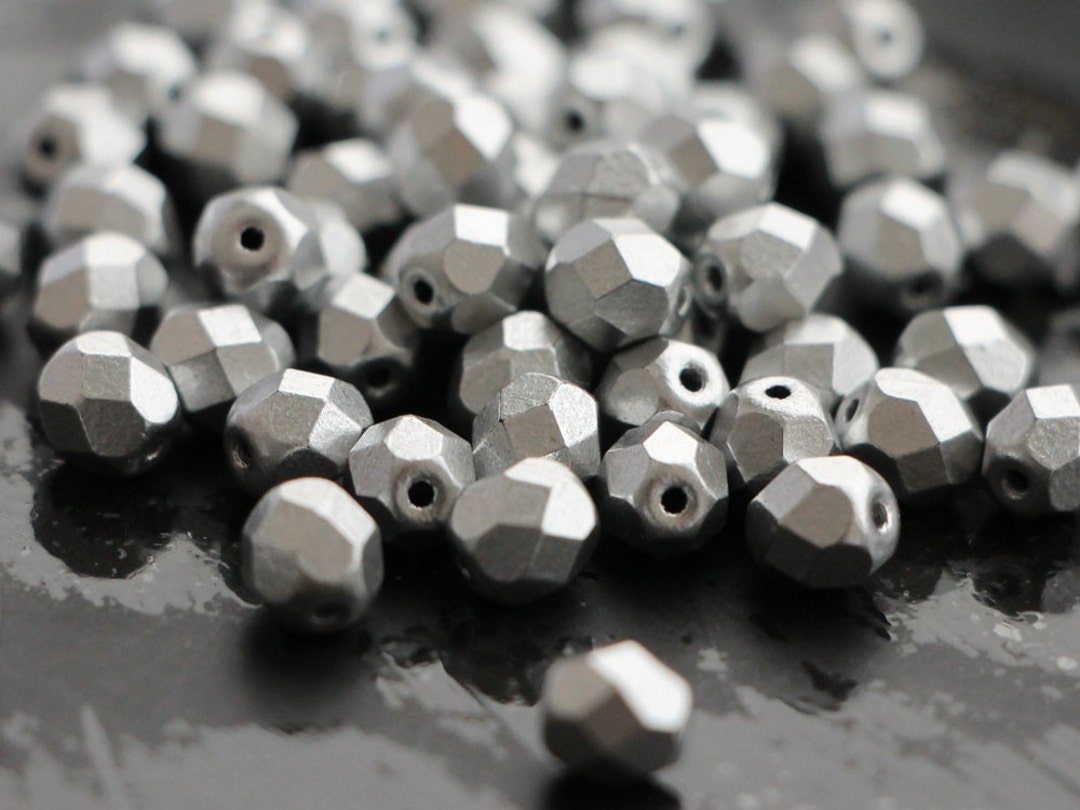 30pcs Matte Silver Metallic Aluminum 6mm Czech Fire Polished Glass ...