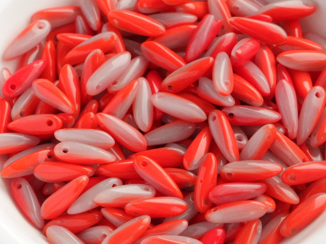 50pcs Mix Red Czech Glass Dagger Beads 3x11mm Dagger Beads Leaf Small ...
