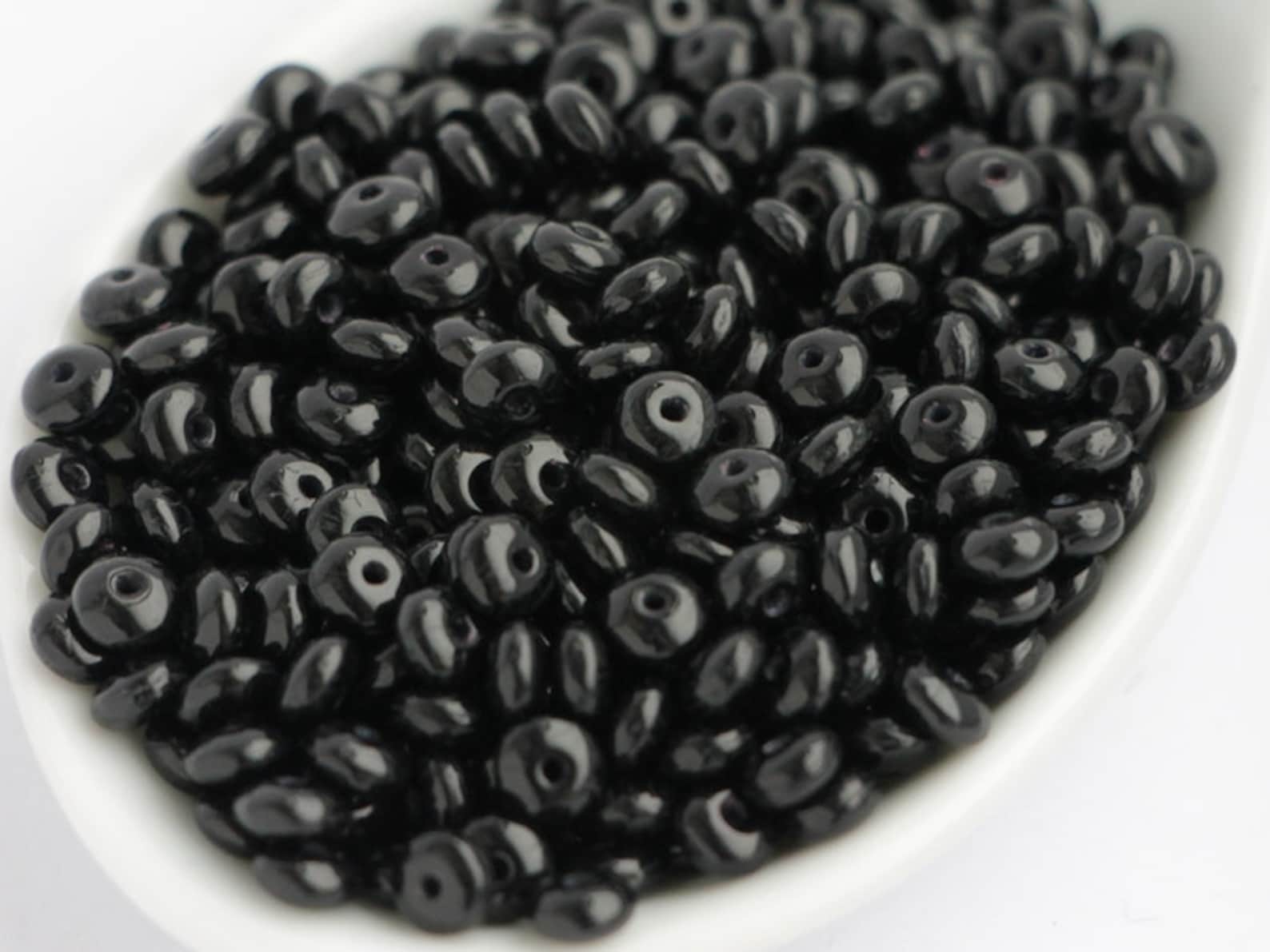 100pcs Black Rondell Wafer Disk Beads 4mm Tiny Spacer Beads Czech Small ...