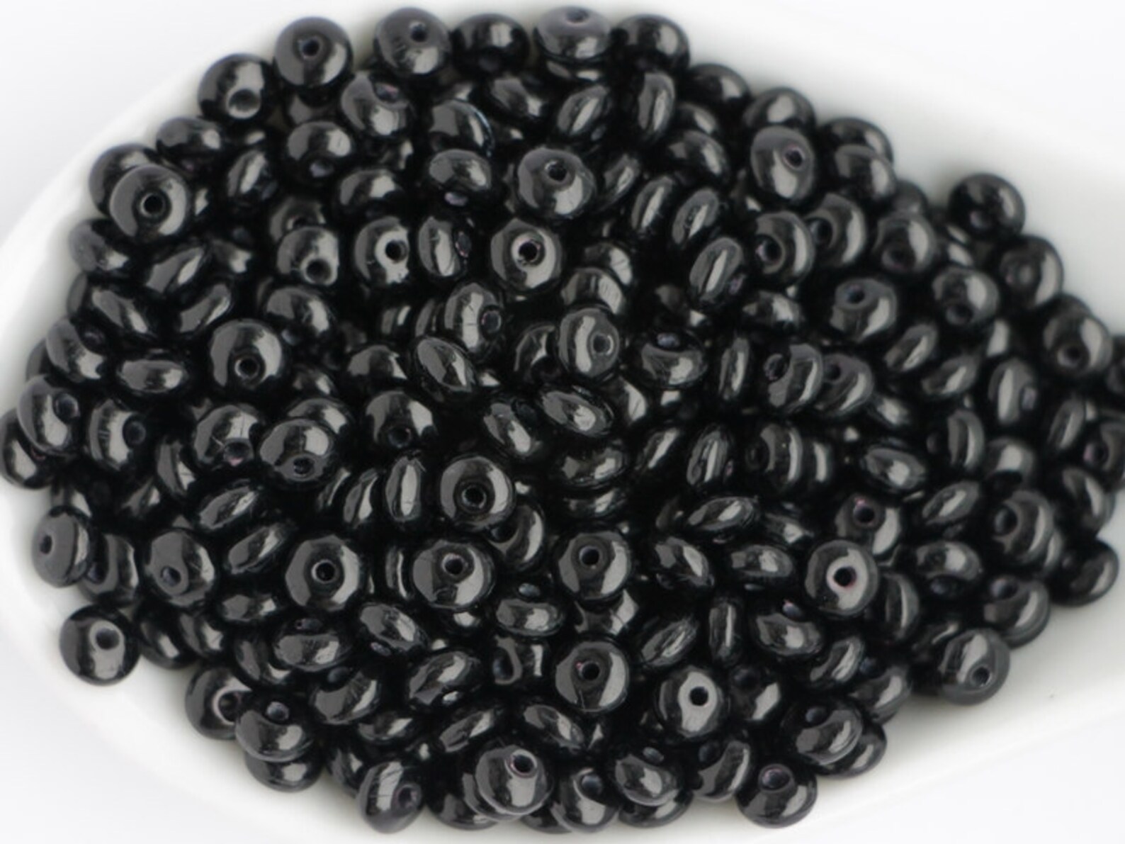 100pcs Black Rondell Wafer Disk Beads 4mm Tiny Spacer Beads Czech Small ...