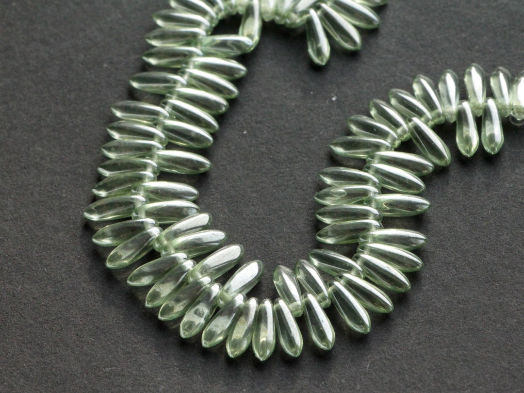 50pcs Golden Green Daggers Czech Green Glass Dagger Beads 3x11mm Small ...