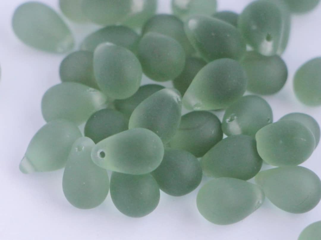 Matte Green Frosted Teardrops 9x6mm (25pcs) Czech Glass Beads Drops ...