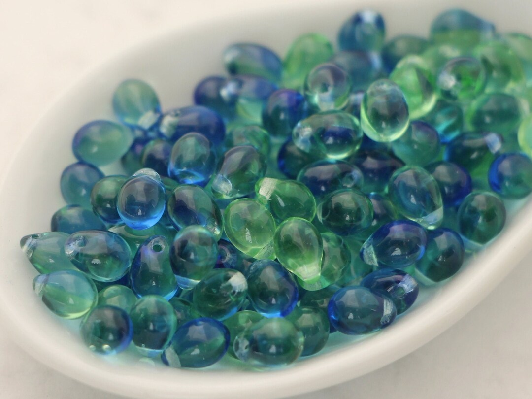 25pcs Czech Glass Drops 5x7mm Mix Green Blue Czech Glass Tiny Teardrops ...