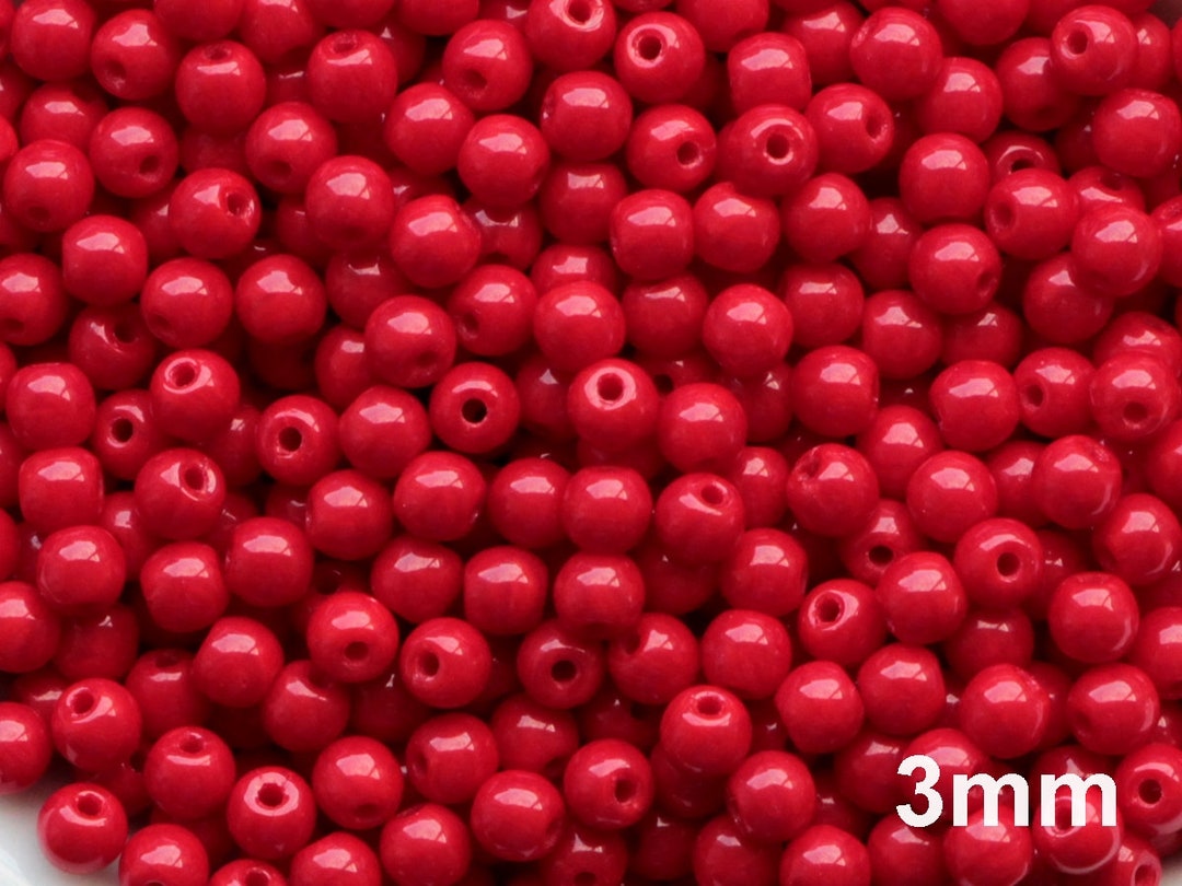 100pcs Dark Red Beads 3mm Czech Glass Beads 3mm Tiny Round Beads Red ...