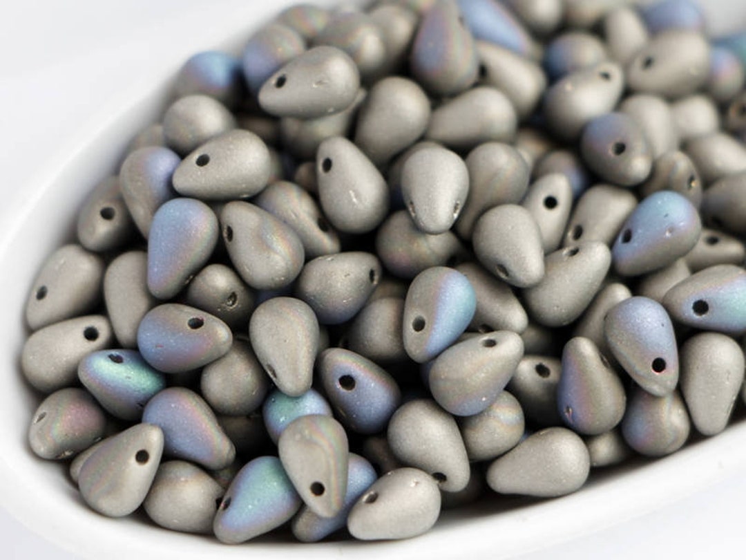 50pcs Frosted Metallic Grey Czech Glass Teardrops 4x6mm Matte Gray ...