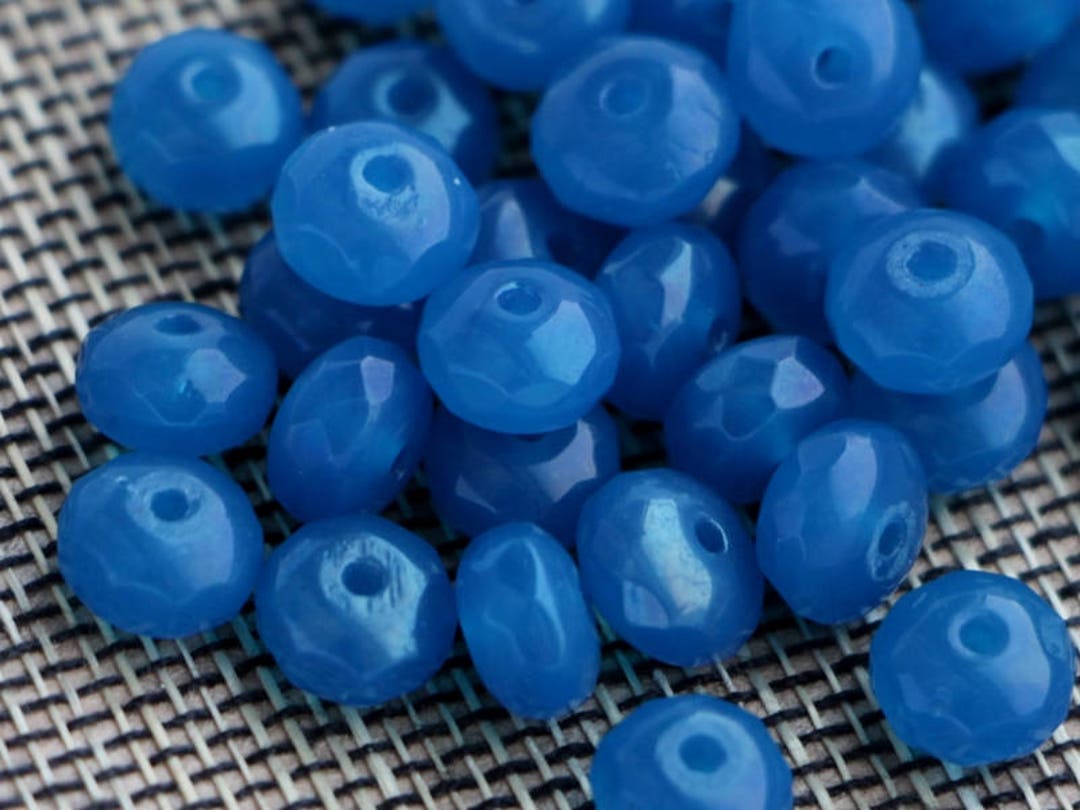 30pcs Milky Blue Opal Rondelle Beads 5x7mm Czech Fire Polished Beads ...
