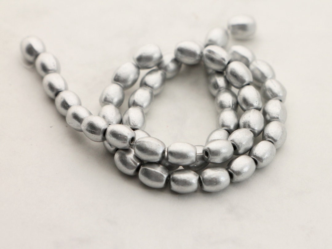 50pcs Frosted Silver Rice Beads 5x4mm Matte Silver Czech Glass Barrel ...