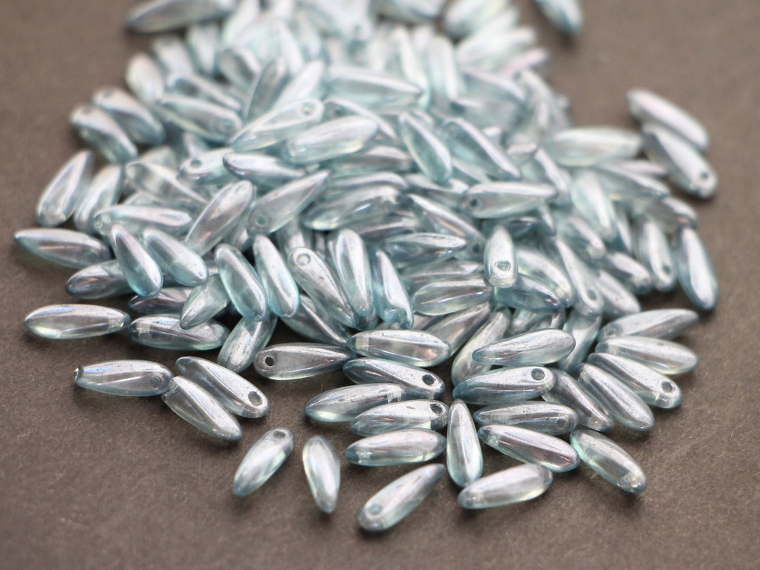 50pcs Daggers Czech Blue Luster Glass Dagger Beads 3x11mm Small Daggers ...