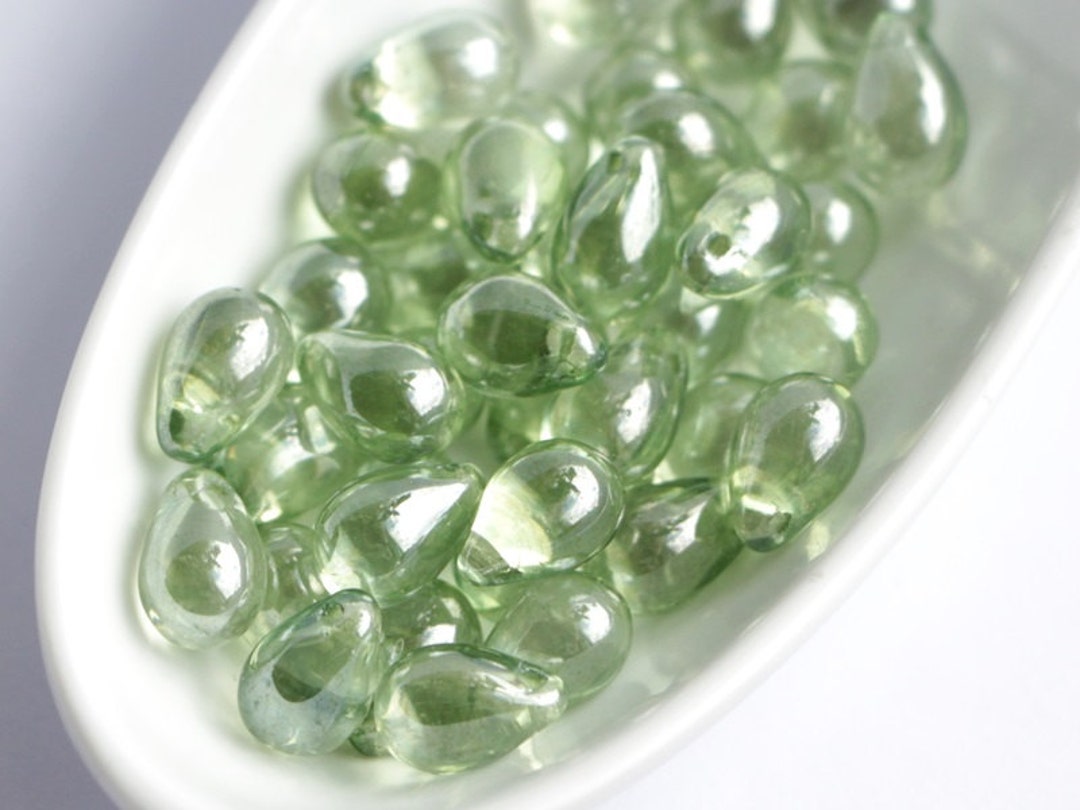25pcs Light Green 6x9mm Czech Glass Drop Beads 9x6mm Czech Glass ...