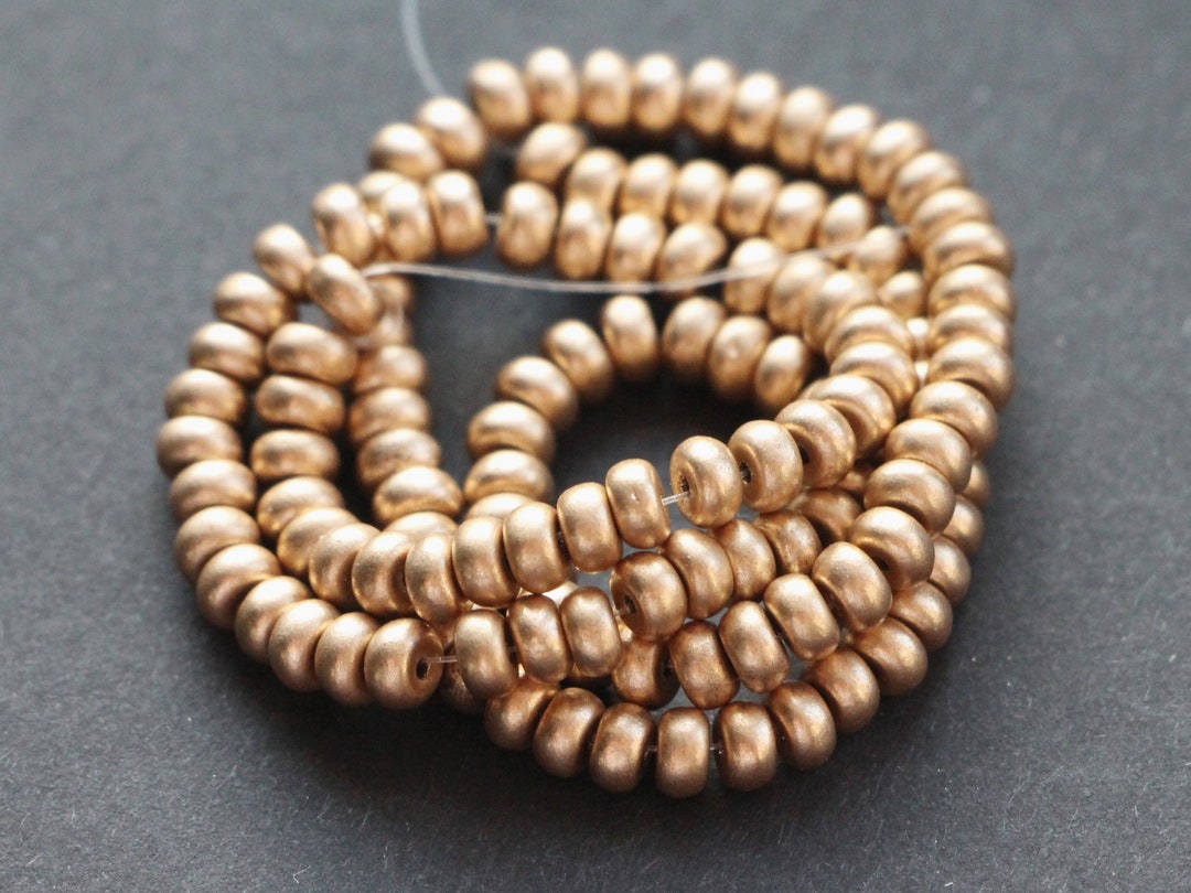 100pcs Matte Gold Rondelle Wafer Disc Beads 4x2mm Spacers Czech Glass ...