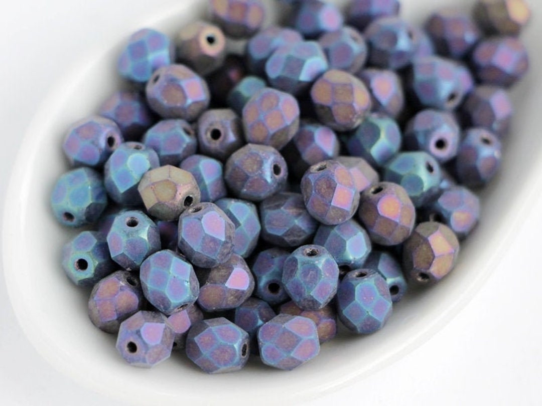 30pcs Iris Blue Frosted 6mm Czech Fire Polished Beads Thin Rainbow Big ...