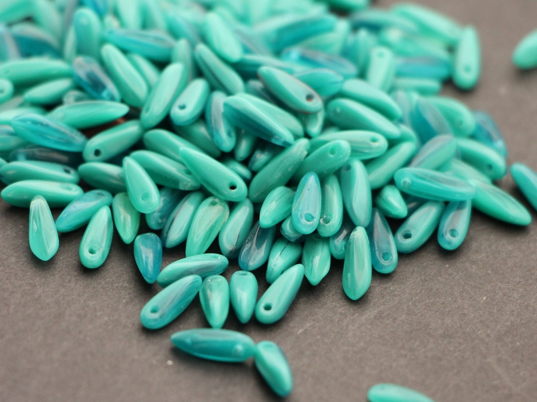 50psc Mixed Color Teal Green DAGGER Beads 3x11mm DIY Czech Glass Beads ...