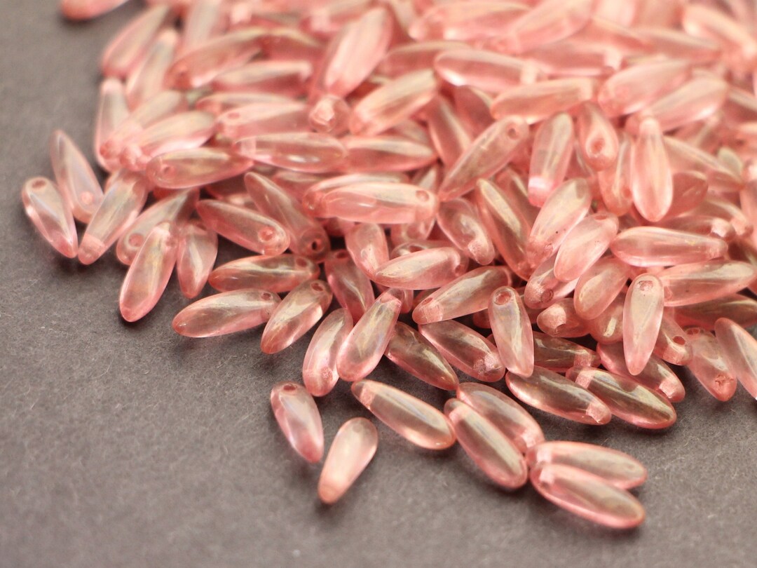 50pcs Pink Daggers Czech Glass Dagger Beads 3x11mm Small Daggers Leaf ...