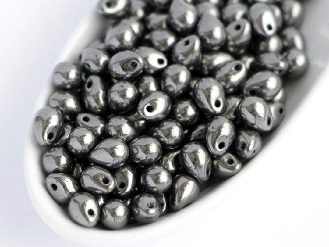 25pcs Hematite Grey Czech Glass Drop Beads 5x7mm Hematite Teardrops ...