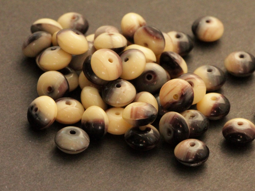 30pcs Beige Brown Rondell Wafer Beads 5x8mm Spacers Disk Czech Glass ...