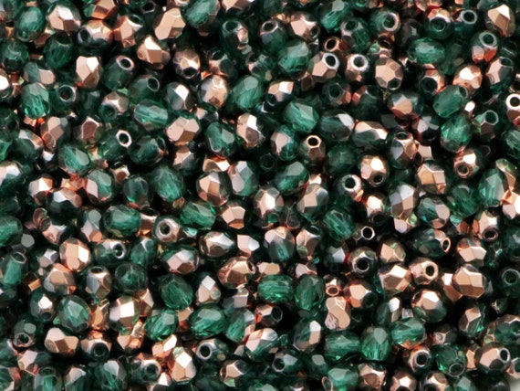 100pcs Emerald Green Copper 3mm Czech Glass Fire Polished | Etsy