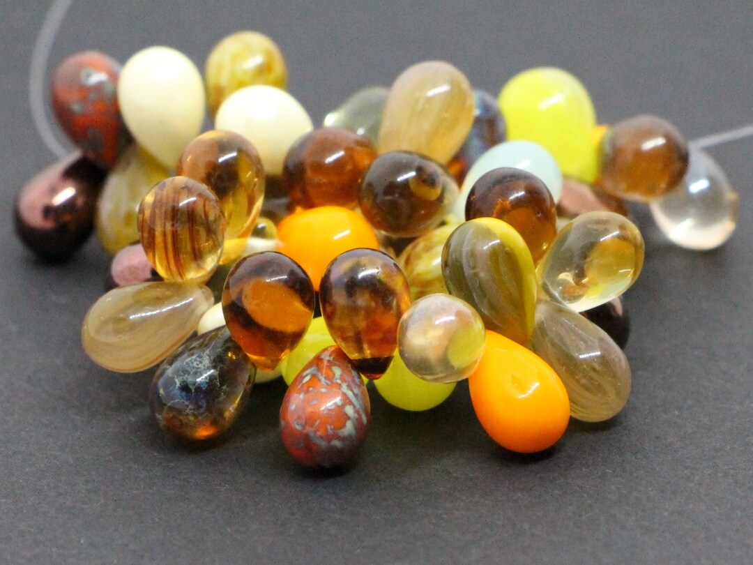 Teardrops 6x9mm (50pcs) Mix Color Yellow Orange Czech Glass Beads ...