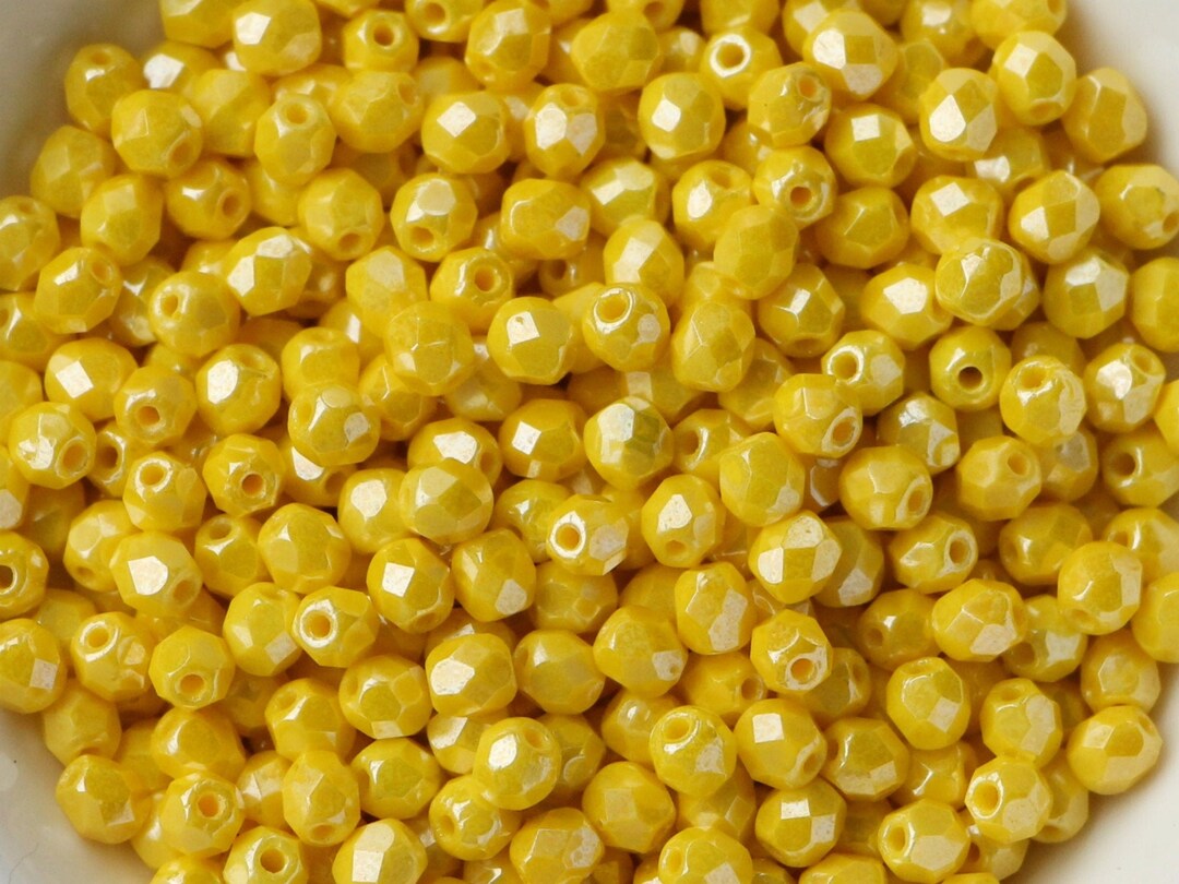 50pcs Yellow 4mm Czech Fire Polished Glass Beads 4mm Faceted Beads ...