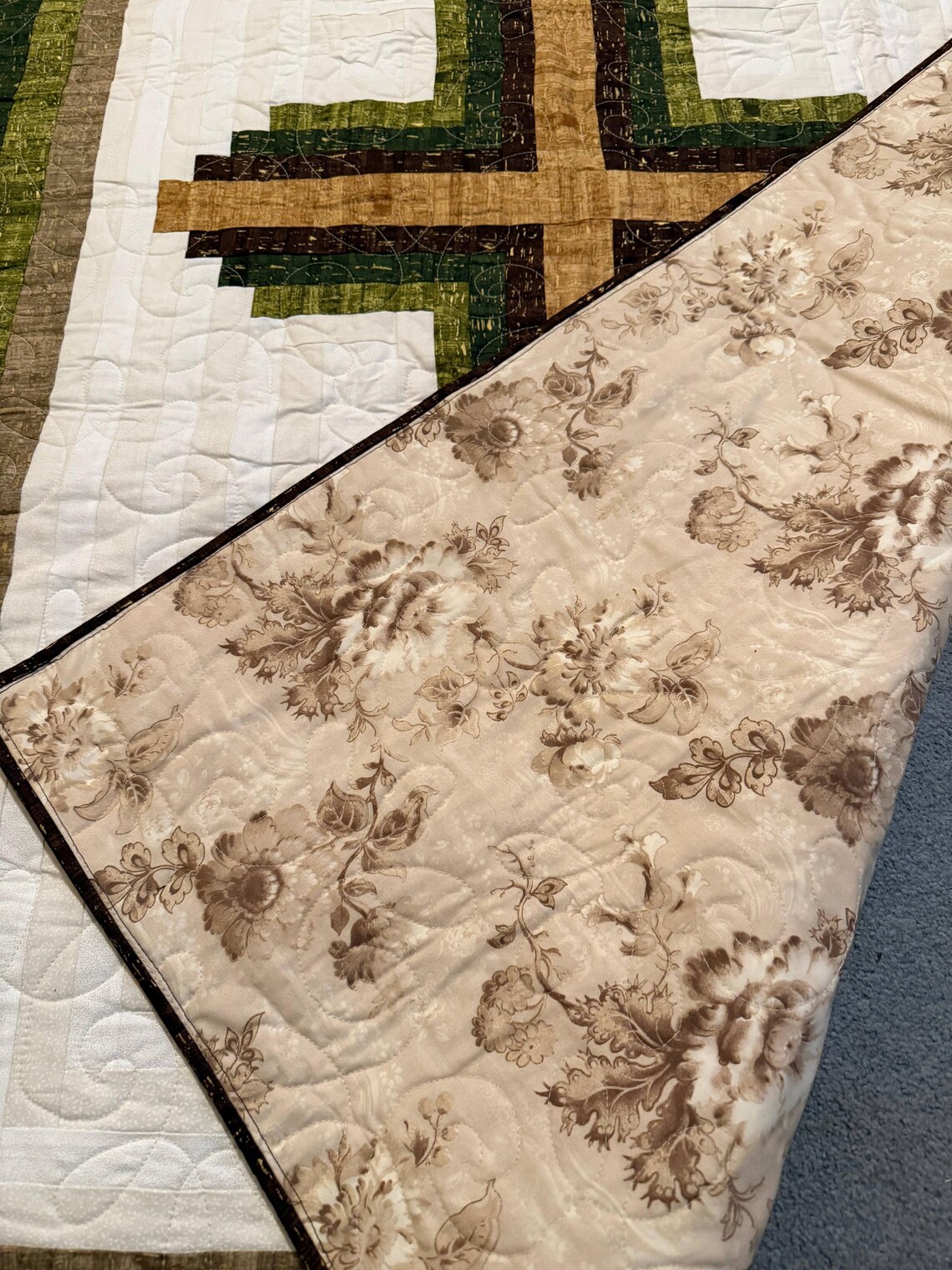 Cross Lap Wheelchair Quilt or Wall Hanging 42" X 52" Green Brown Gold ...