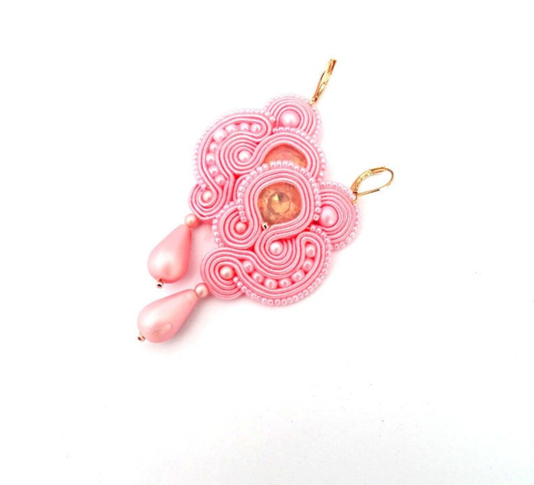 Pink Soutache Earrings, Long Drop Earrings, Statement Earrings, Baby ...