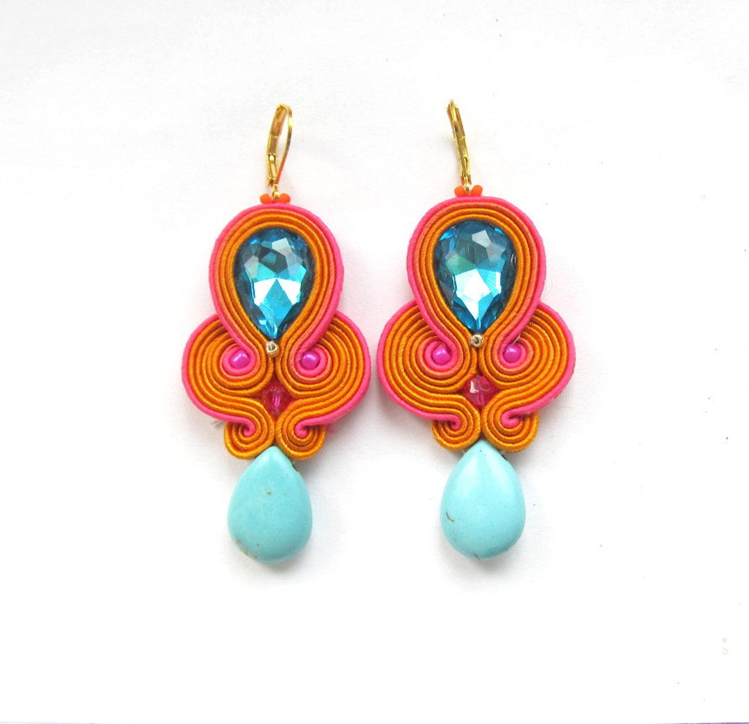 Dangle Earrings Colorful Drop Earrings Festive Earrings Turquoise ...