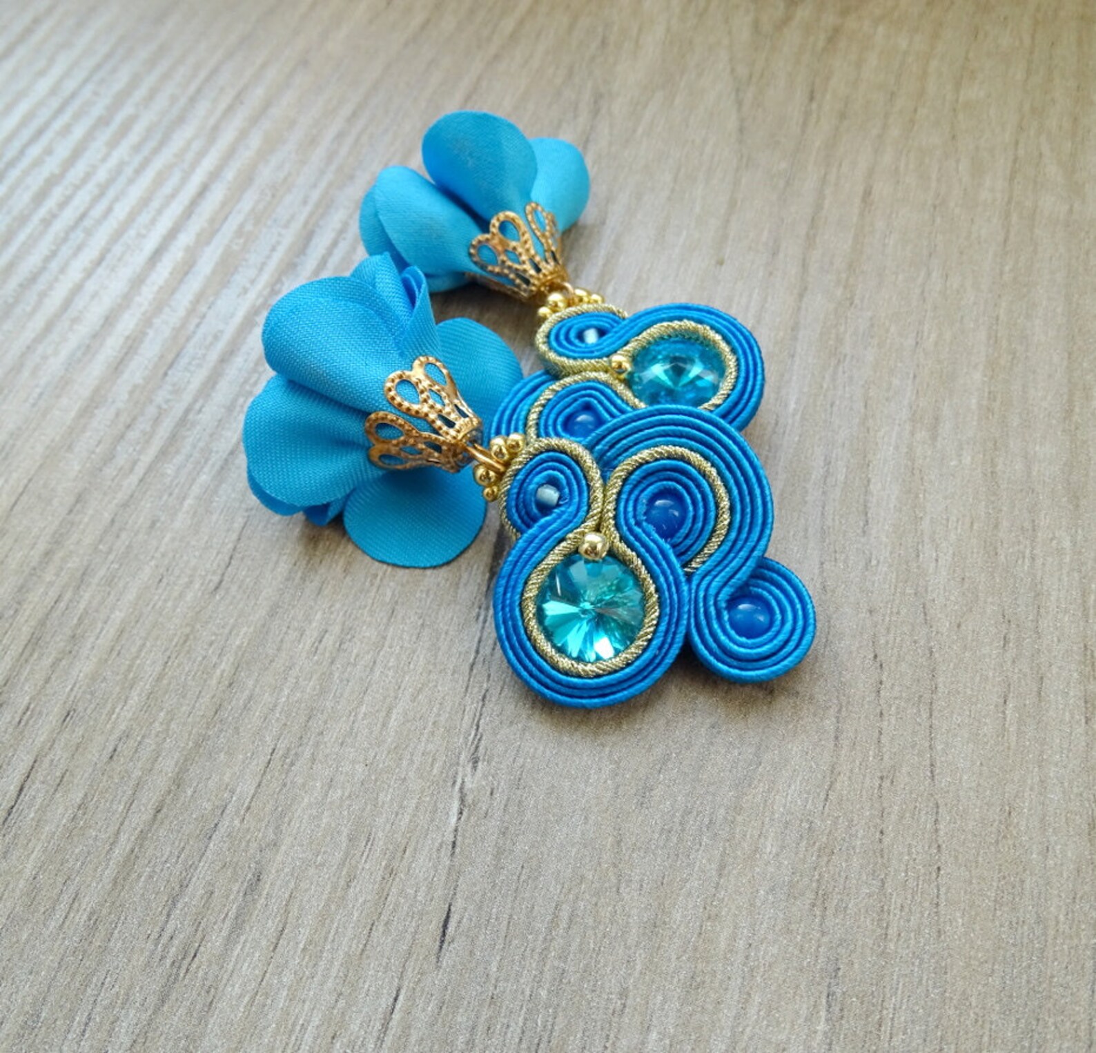 Royal Blue Stud Earrings Soutache Earrings With Flowers Blue - Etsy