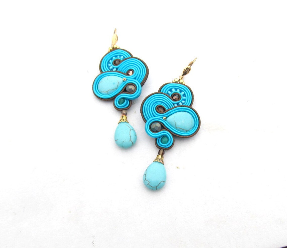 Turquoise Dangle Drop Earrings Soutache Earrings Drop - Etsy