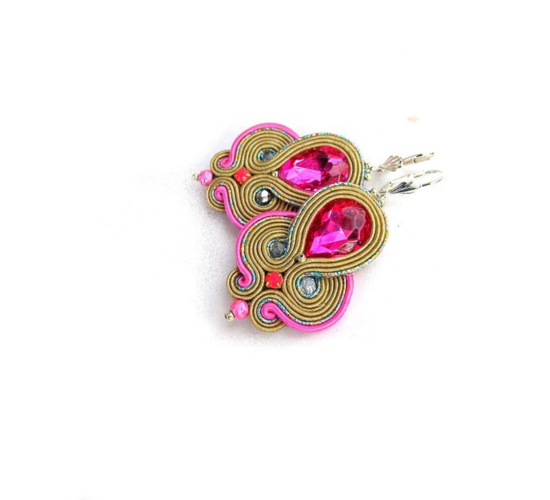Pink Soutache Earrings: Handmade Crystal Dangle Earrings - Etsy