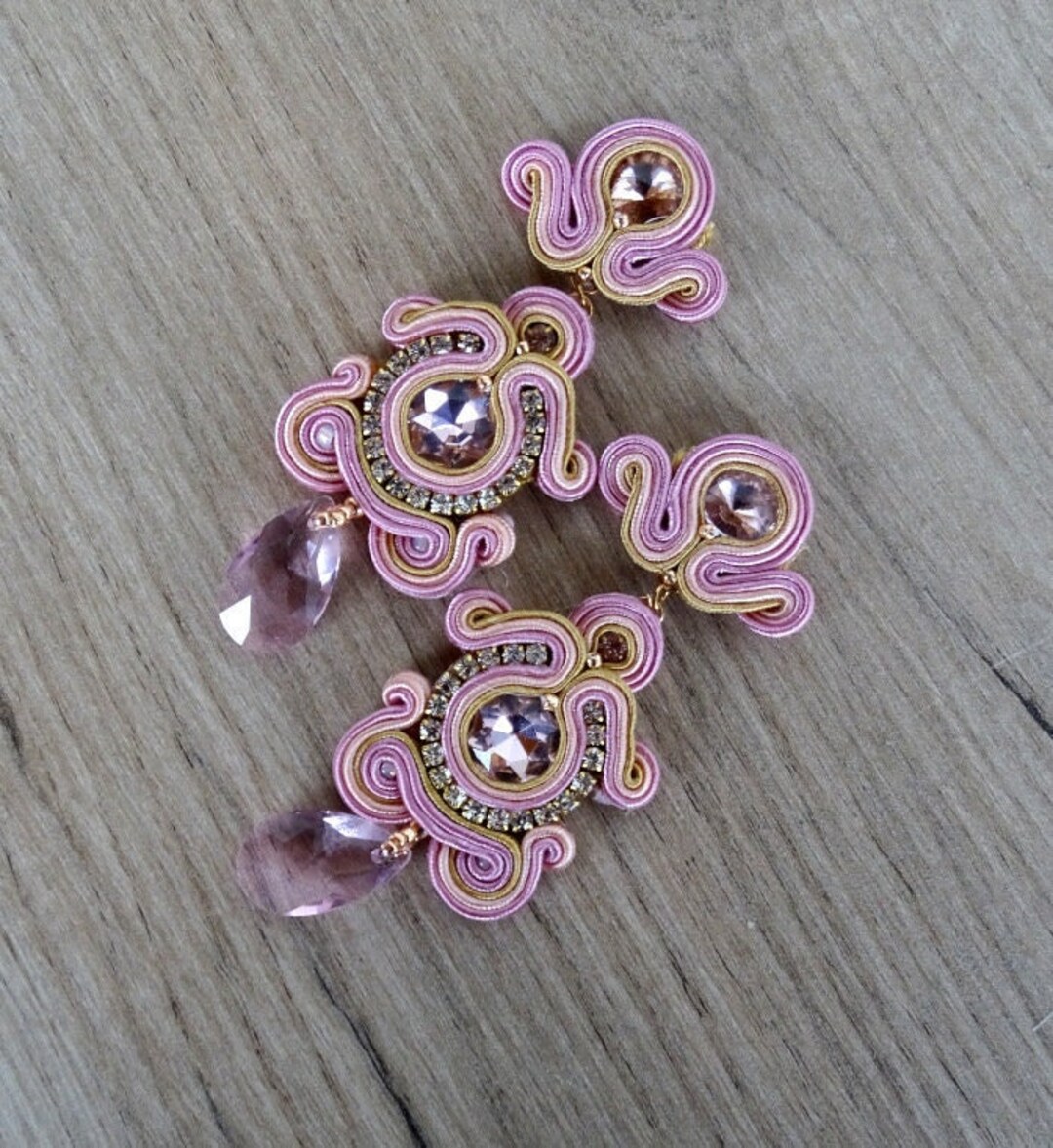 Pink Statement Earrings, Soutache Earrings , Clipon Earrings, Long Drop ...