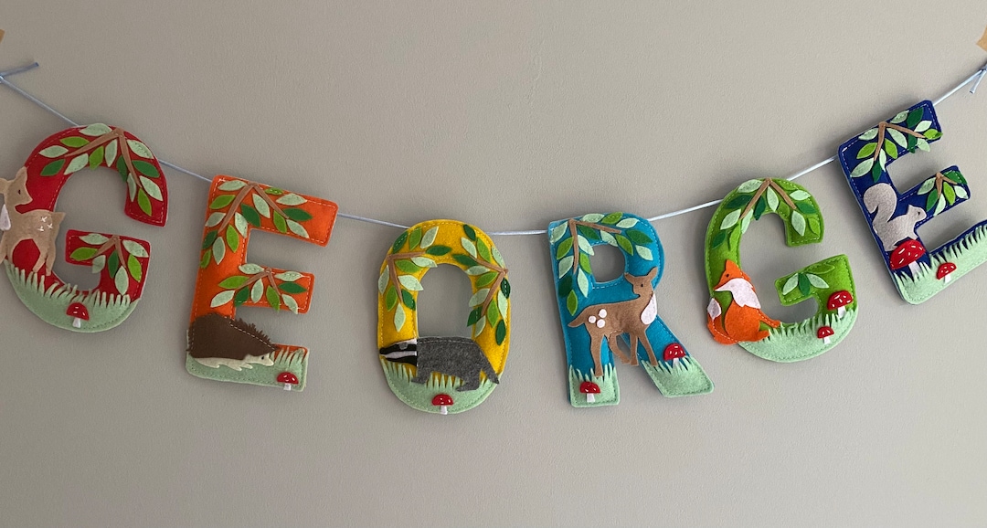 Bright Woodland Animal Felt Name Garland, Name Banner, Name Bunting ...