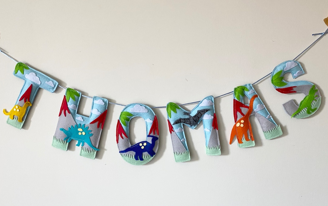 Felt Dinosaur Name Garland, Name Banner, Volcanos, Clouds, Dinosaurs ...