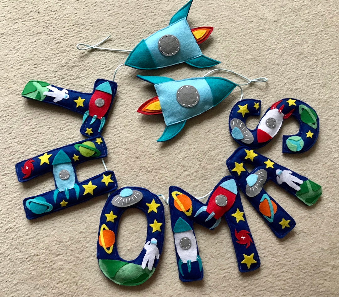 Felt Space Name Garland, Rocket Ship Nursery Decor, Name Bunting ...