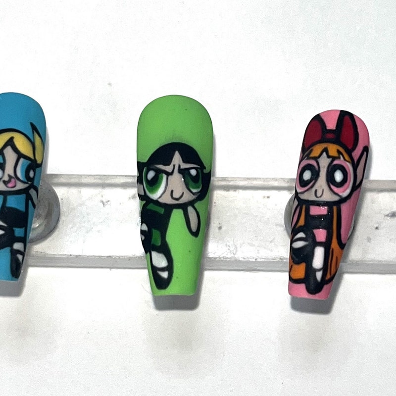 Buttercup Powerpuff Girl Nails - Etsy