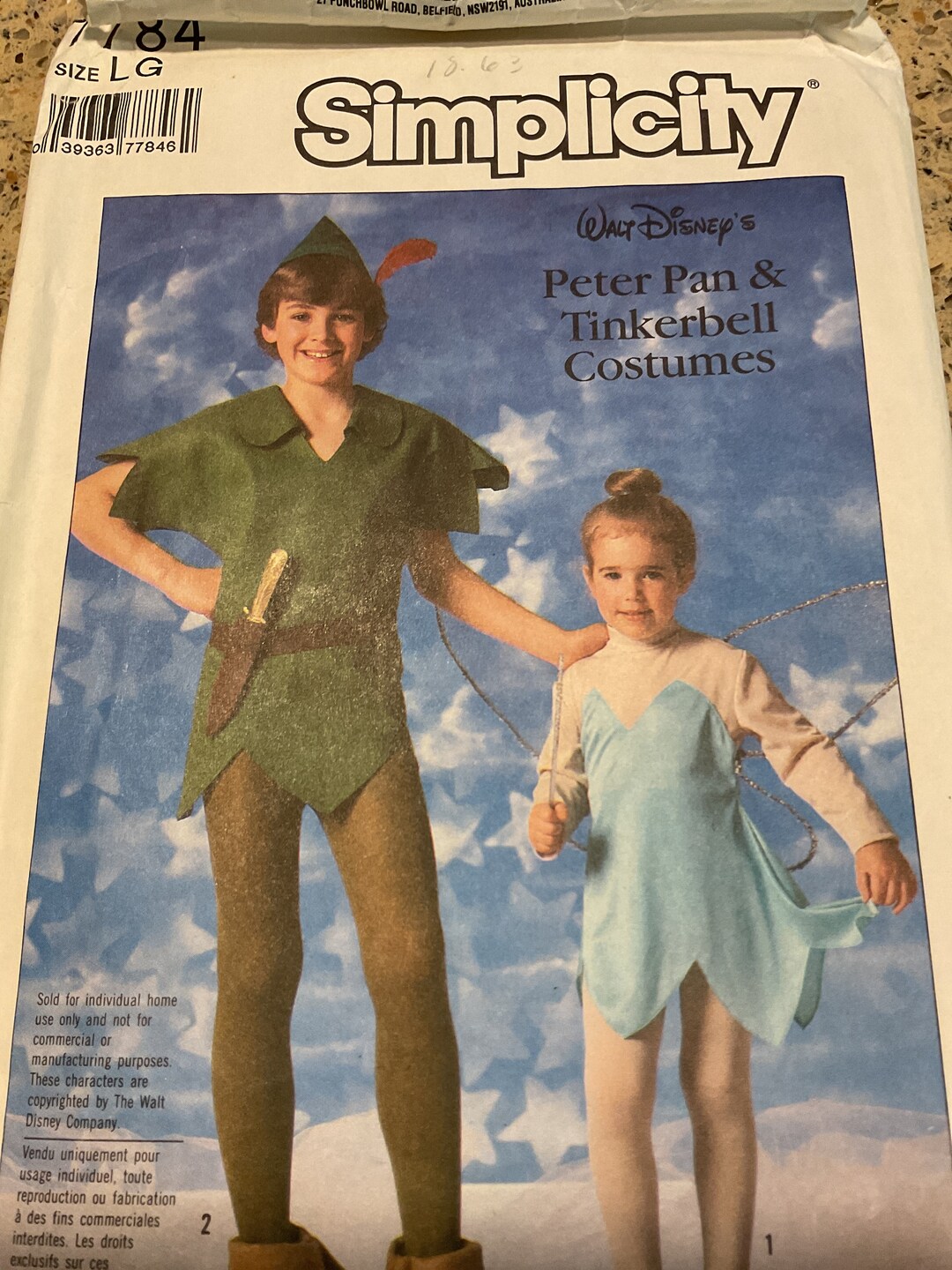 PETER PAN and TINKERBELL Costume Pattern Size Large. Uncut Pattern ...