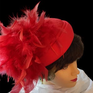 Vintage RED HAT With FEATHERS. Could Be Ostrich Feathers. Mitzi ...