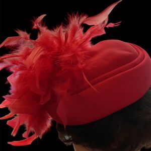 Vintage RED HAT With FEATHERS. Could Be Ostrich Feathers. Mitzi ...