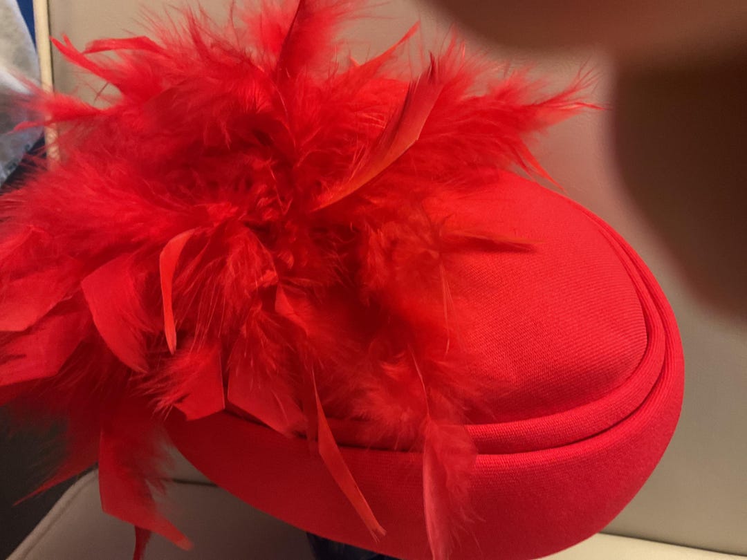 Vintage RED HAT With FEATHERS. Could Be Ostrich Feathers. Mitzi ...