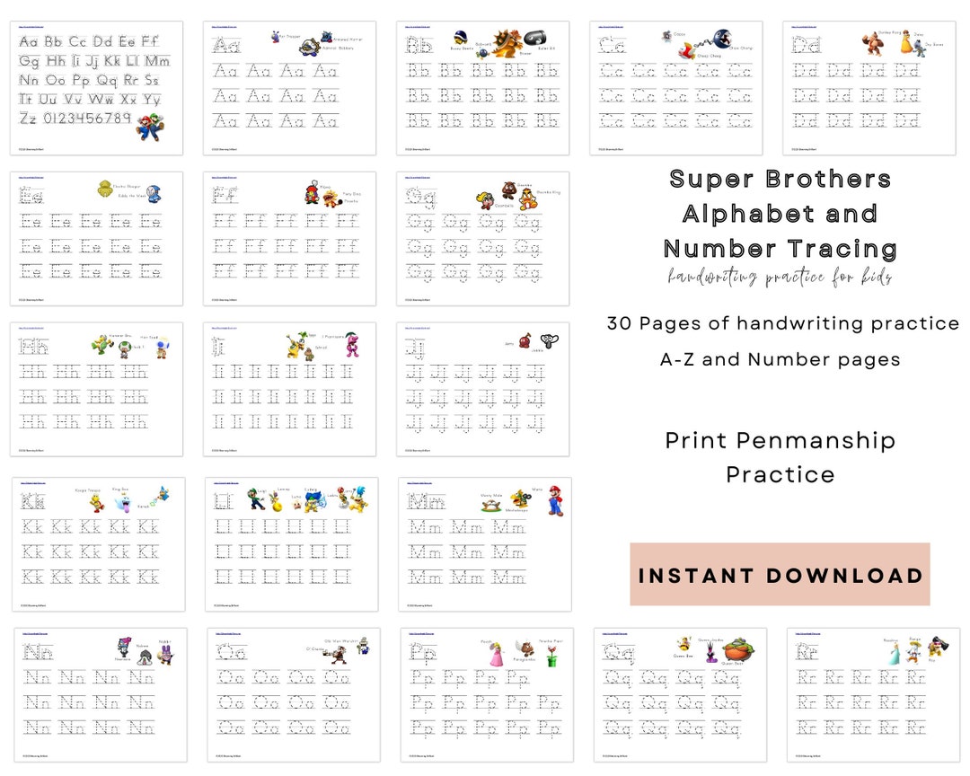 Super Brothers Alphabet and Number Tracing (digital Download) - Etsy