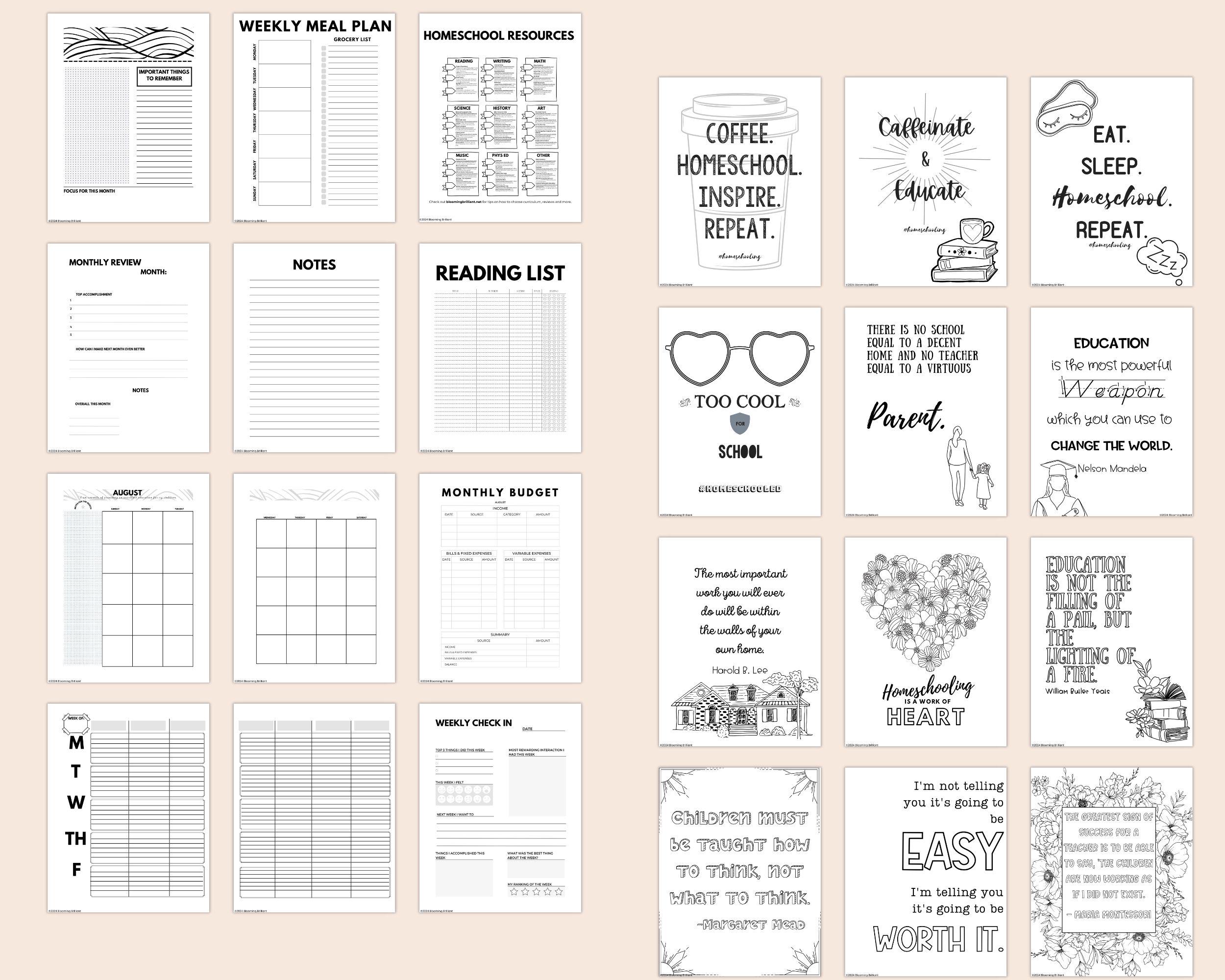 Customizable Black & White Printable Homeschool Planner (DIGITAL FILE ...