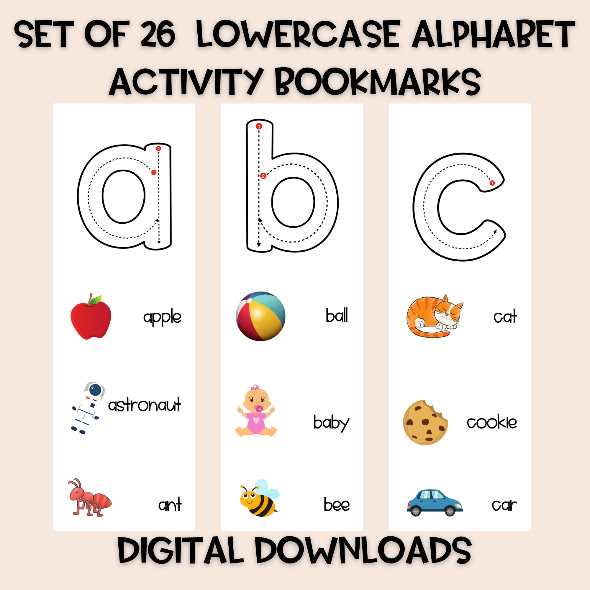 Lowercase Alphabet Activity Bookmarks set of 26 - Etsy