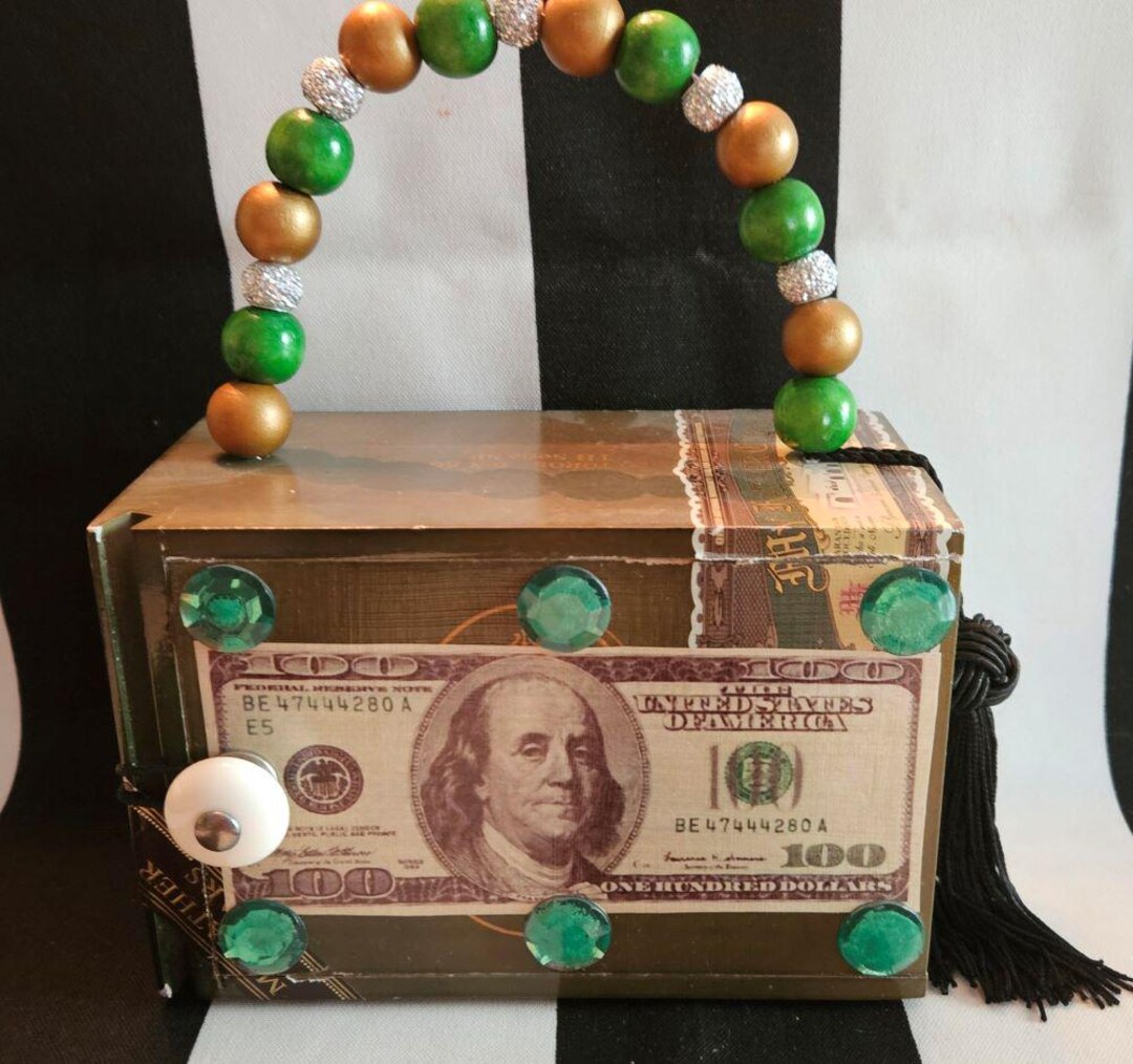 Benjamin Cigar Box Purse, 100 Bill, Leopard Lined, Crossbody Option ...