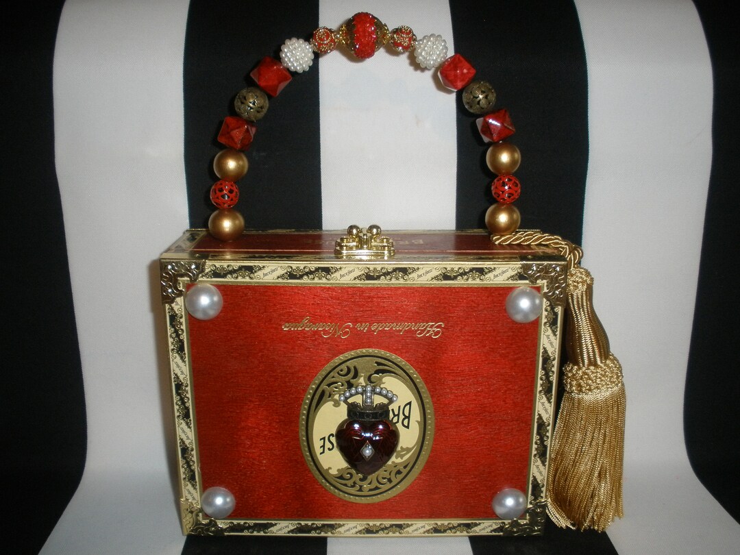 Red Sacred Heart With Pearl Crown Cigar Box Purse, Valentine Purse, Red ...