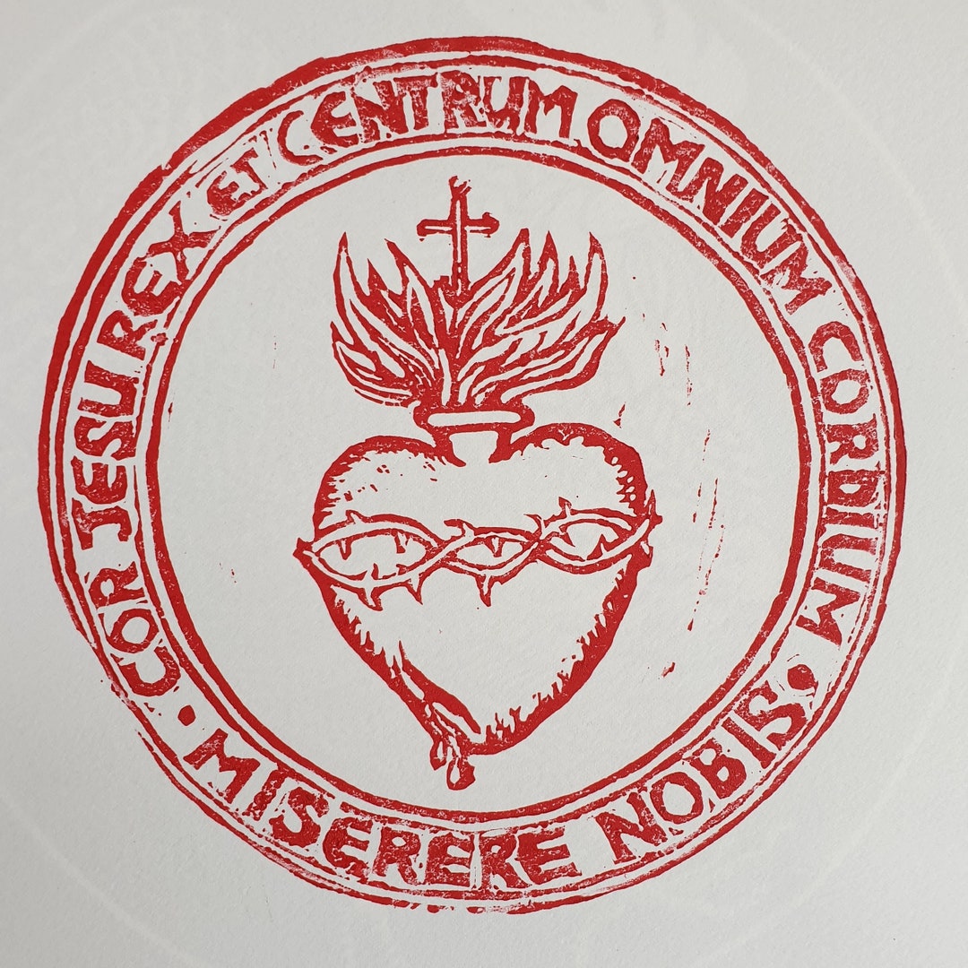 Linocut Print of the Sacred Heart - Etsy