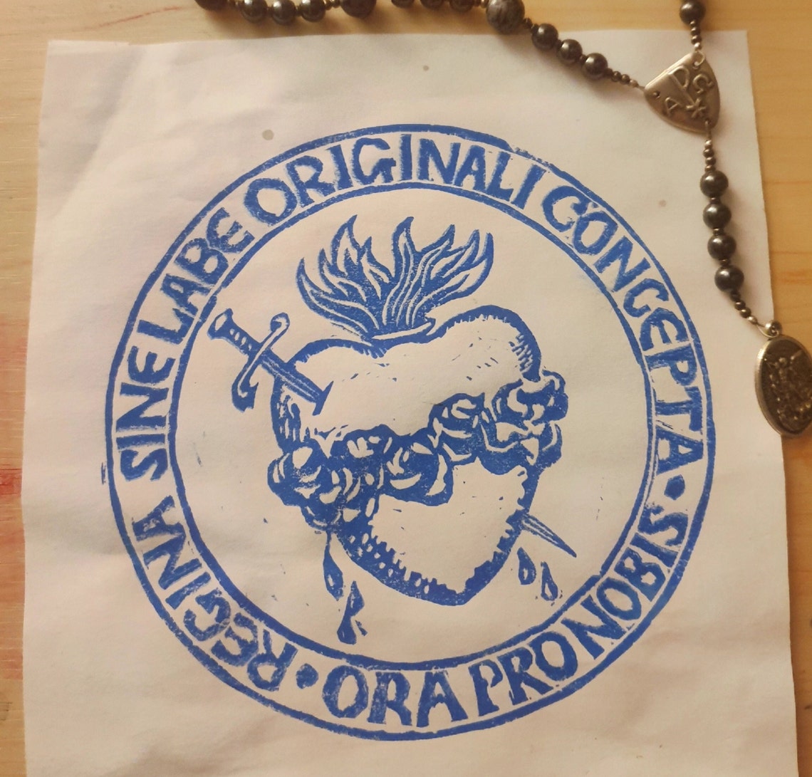 Linocut Print of the Immaculate Heart of Mary - Etsy