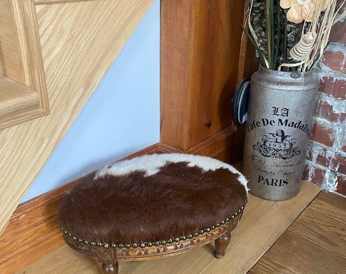 Oval Brazilian Cow Hide Cowhide Hair on Hide Western Home Decor Ottoman ...