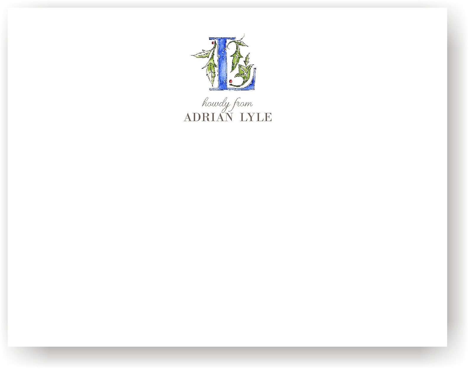 Blue Watercolor Initial Flat Note Cards, Personalized Set of Notecards ...