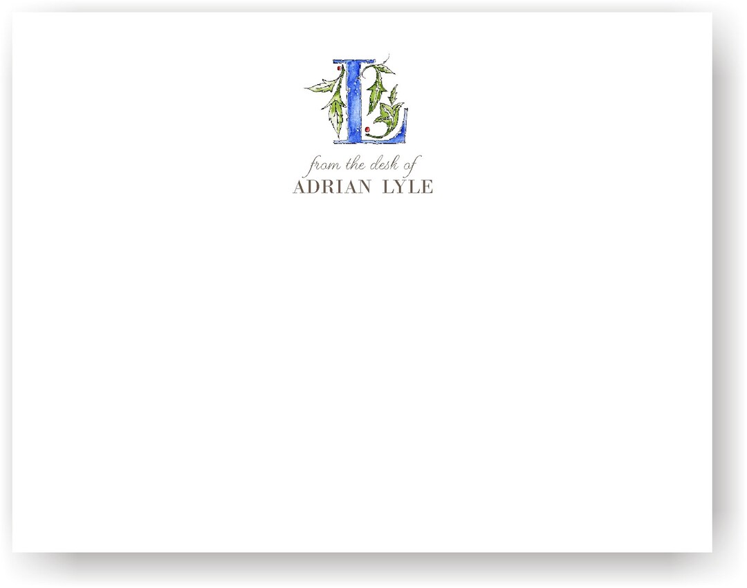 Blue Watercolor Initial Note Card Set, Personalized Stationery - Etsy